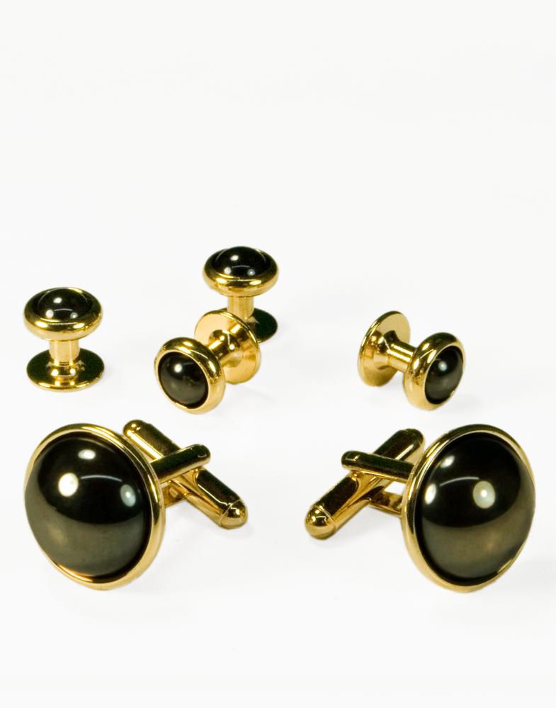 Hematite Dome with Gold Trim Studs and Cufflinks Set – PolishedThreads.com