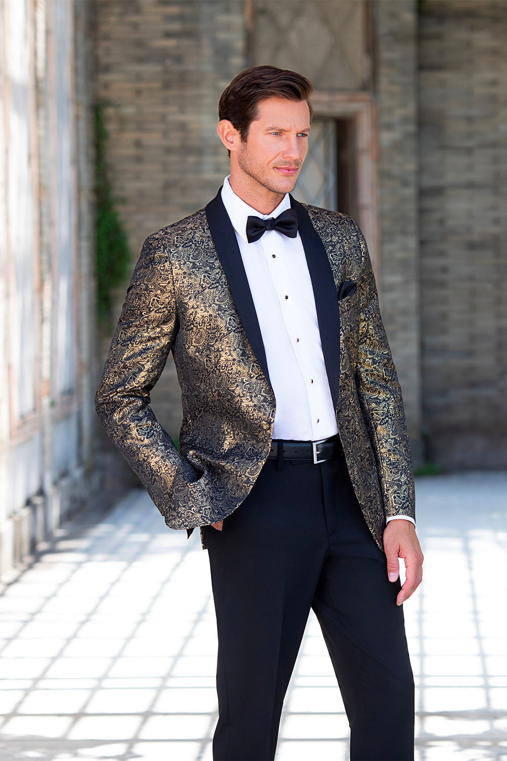 "Aries" Gold & Black Paisley Shawl Tuxedo Jacket (Separates ...