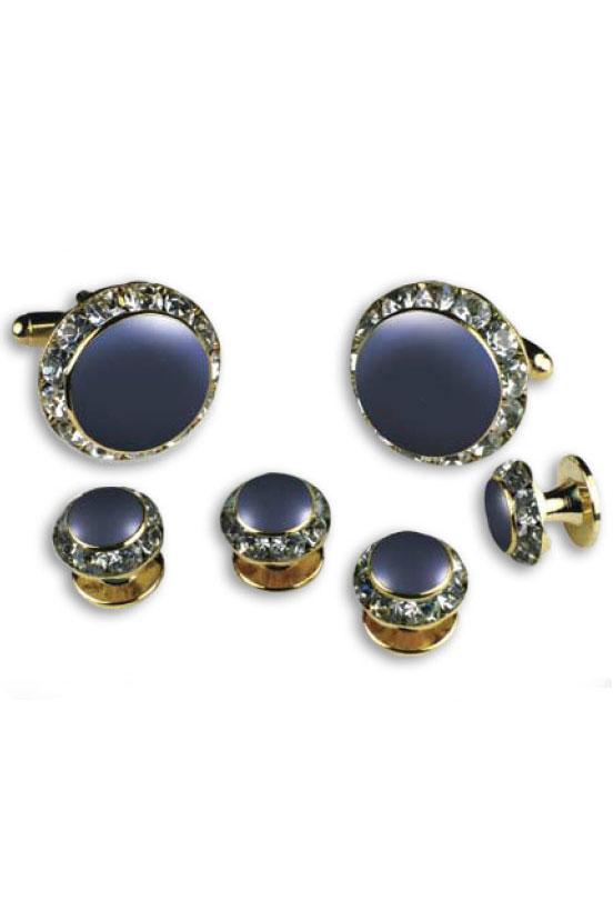 Royal Blue Enamel Rhinestones Border Studs and Cufflinks Set ...