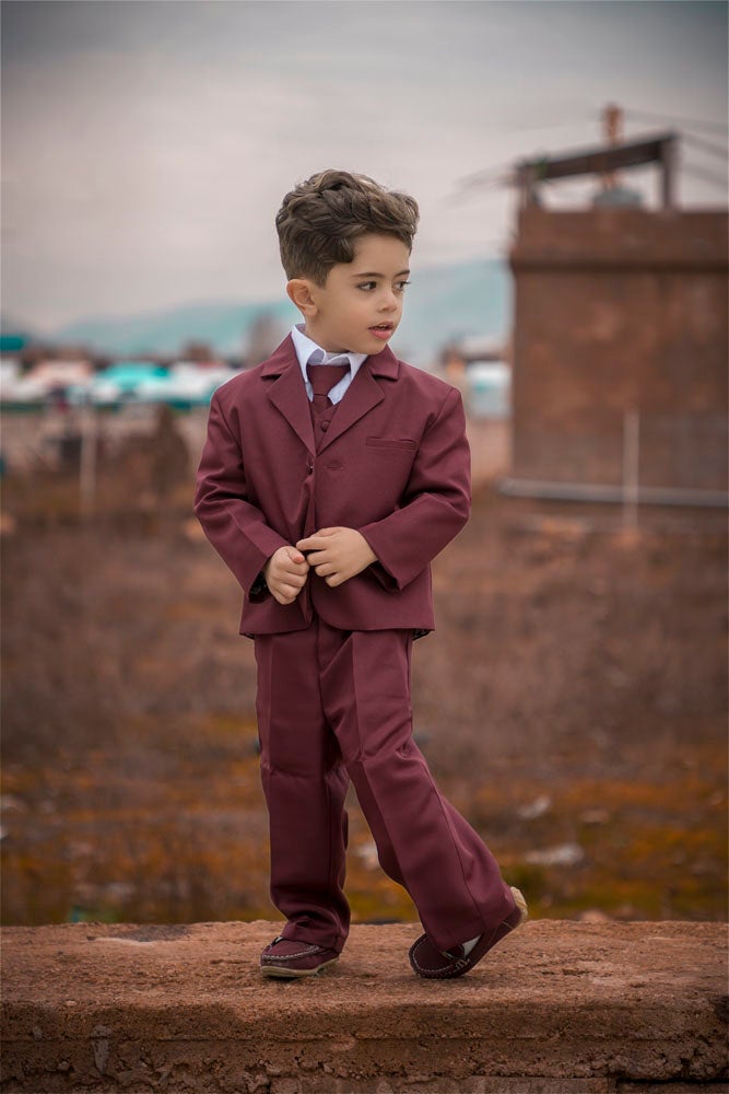 "Joey" Kids Burgundy Suit 5-Piece Set – PolishedThreads.com
