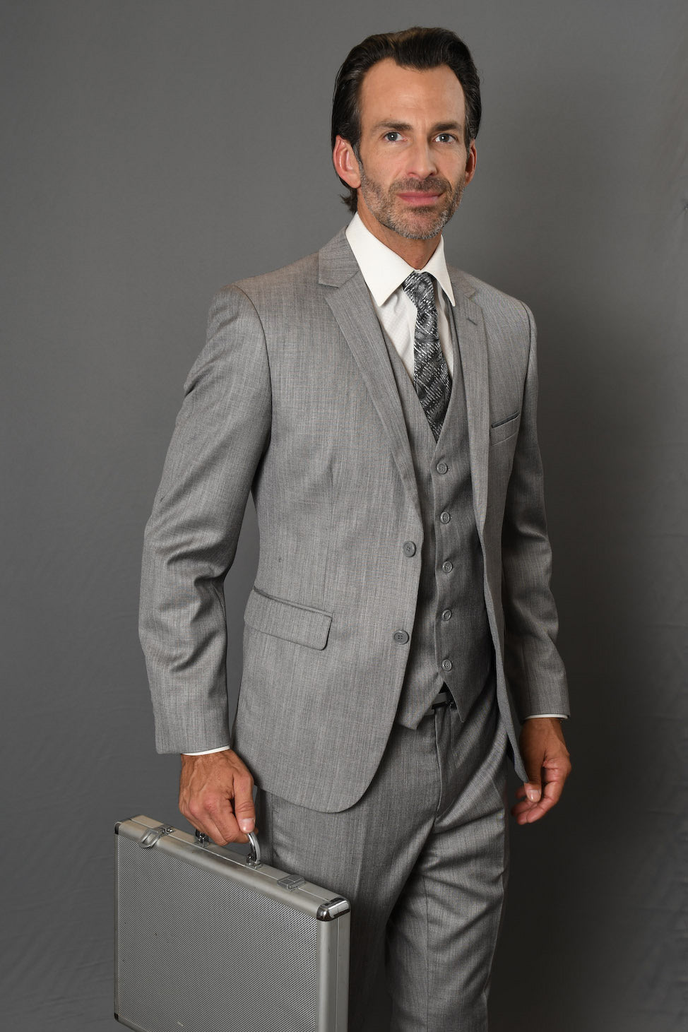 Statement "Lorenzo 1" Solid Grey Slim Fit Suit (3-Piece Set ...