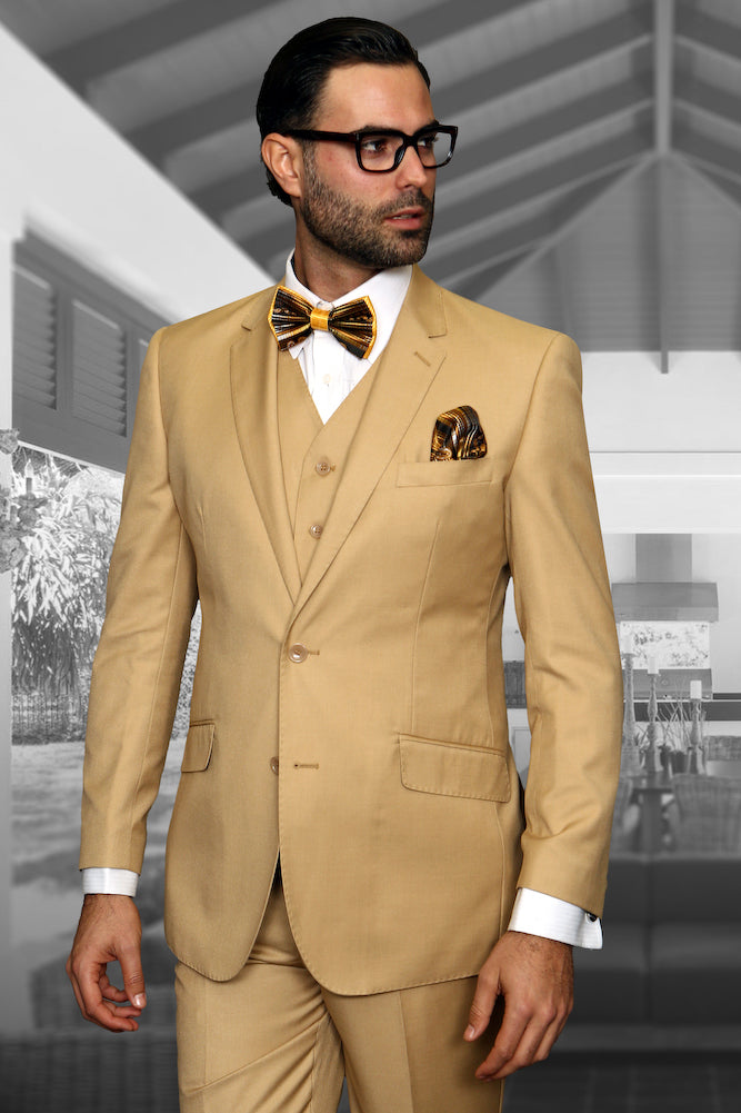 Statement "Julian" Solid Chestnut Tailored Fit Suit (3-Piece Set ...