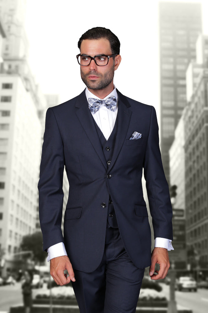 Statement "Julian" Solid Navy Tailored Fit Suit (3-Piece Set ...